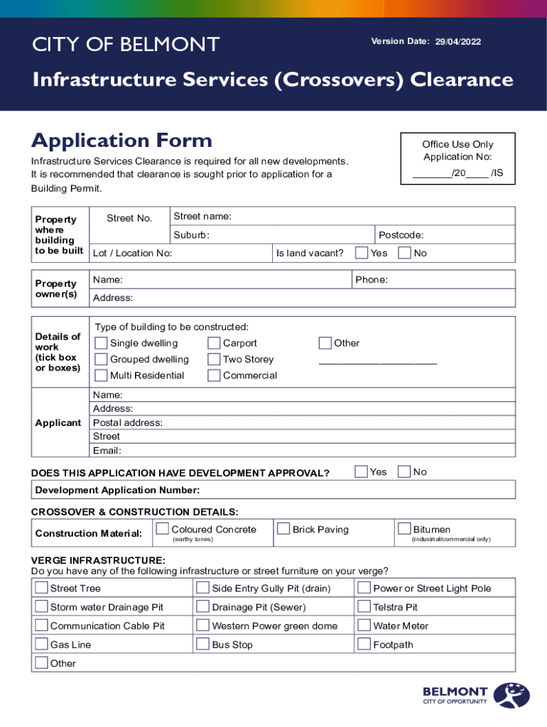Fillable Online infrastructure-services-(crossovers)-clearance-application. ... Fax Email Print ...