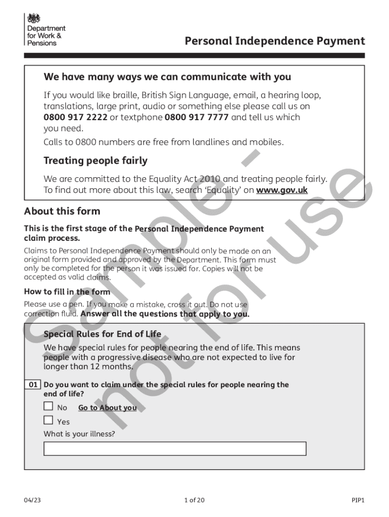 Personal Independence Payment Fill Out Sign Online DocHub