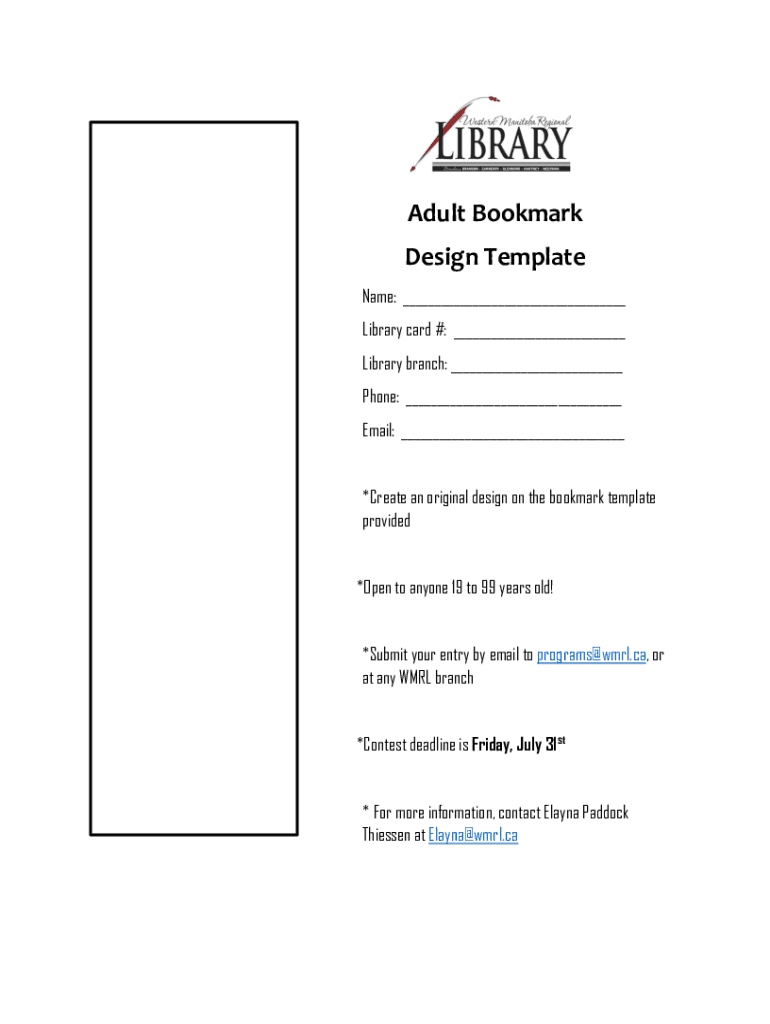 Fillable Online Adult Bookmark Design Template Fax Email Print - pdfFiller