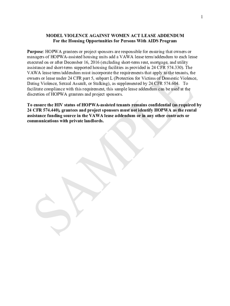 Fillable Online HOPWA Sample Lease Addendum Fax Email Print - pdfFiller