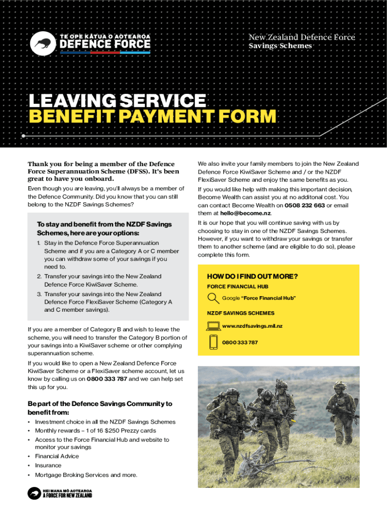 Fillable Online LEAVING SERVICE BENEFIT PAYMENT FORM - NZDF health Fax ...