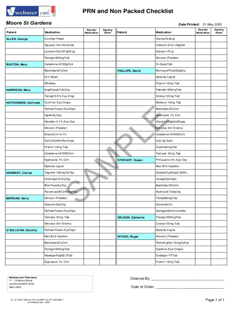 Fillable Online PRN and Non Packed Checklist Fax Email Print - pdfFiller