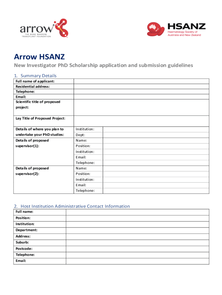 Fillable Online ARROW HSANZ PhD scholarship application coversheet ...