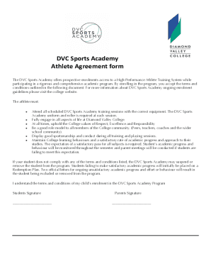 Fillable Online DVC Sports Academy Athlete Agreement form Fax Email ...