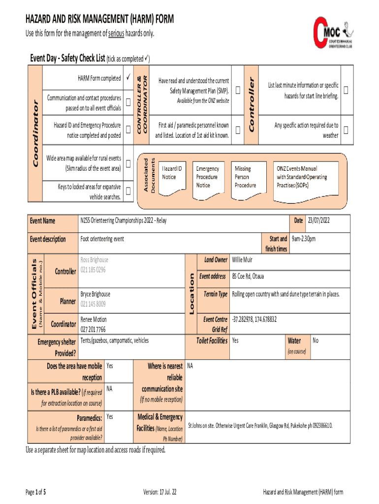 Fillable Online cmoc co HAZARD AND RISK MANAGEMENT (HARM) FORM - Event ...