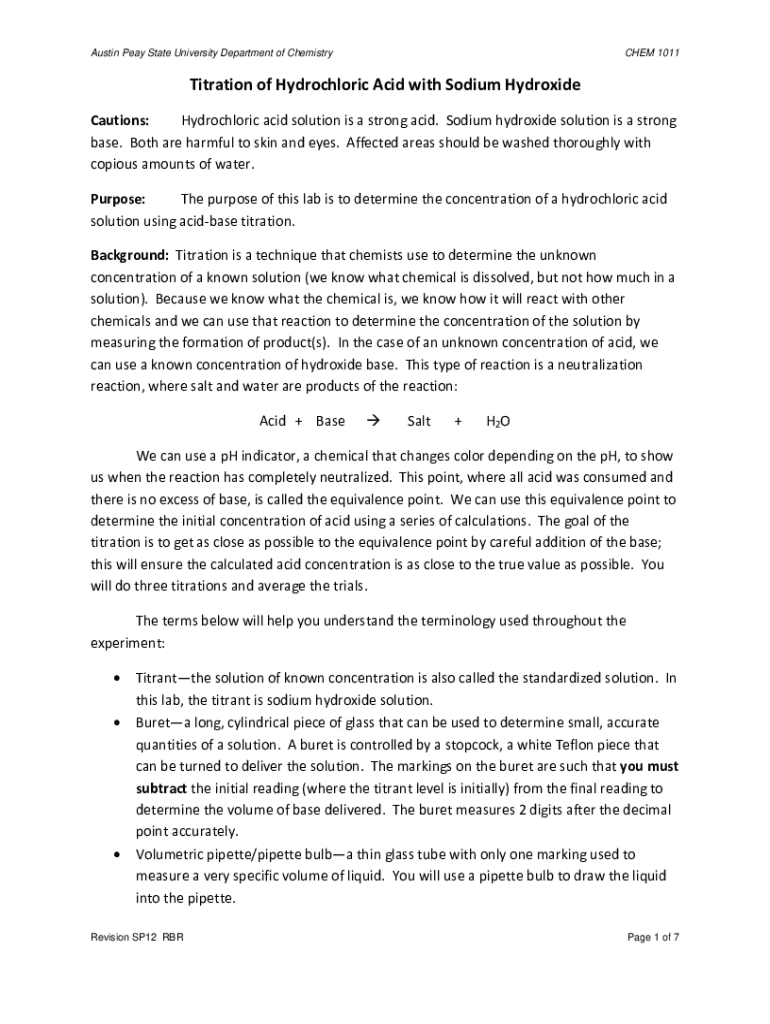 Fillable Online Titration of Hydrochloric Acid with Sodium Hydroxide ...