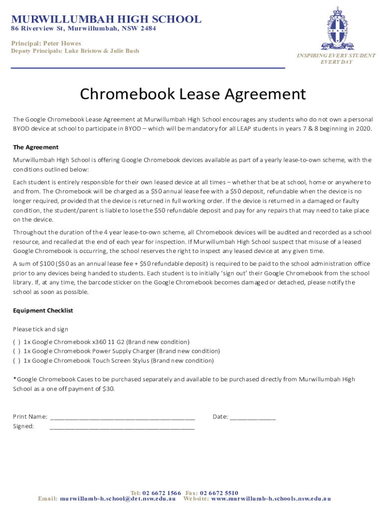 Fillable Online Chromebook Lease Agreement Fax Email Print - pdfFiller