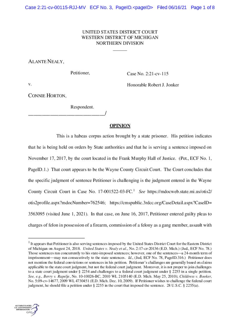 Fillable Online Petitioner, v. Respondent. Case No. 2:21-cv-1 Fax Email Print - pdfFiller