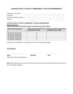Fillable Online CONTRACTOR'S LETTER OF COMMITMENT TO SDL&I ... Fax ...
