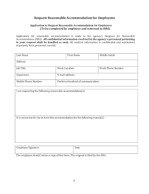 Fillable Online Request Reasonable Accommodation for Employees Fax ...