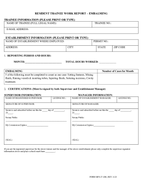 Fillable Online Embalming and Resident Trainee Rating Report Fax Email ...