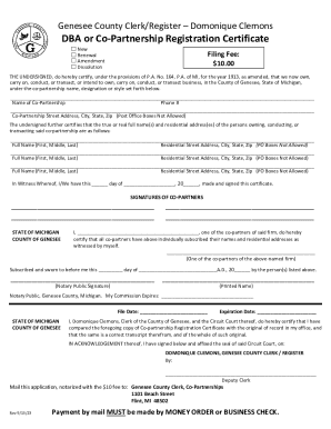 Fillable Online DBA or Co-Partnership Registration Certificate Fax Email Print - pdfFiller