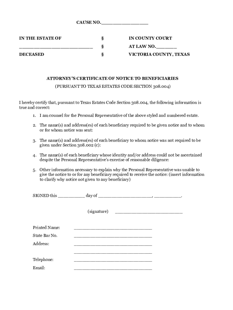 Fillable Online Attorney's Certificate of Notice to Beneficiaries.pdf ...