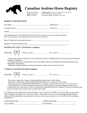 Fillable Online Horse Authorization Form Fax Email Print - pdfFiller
