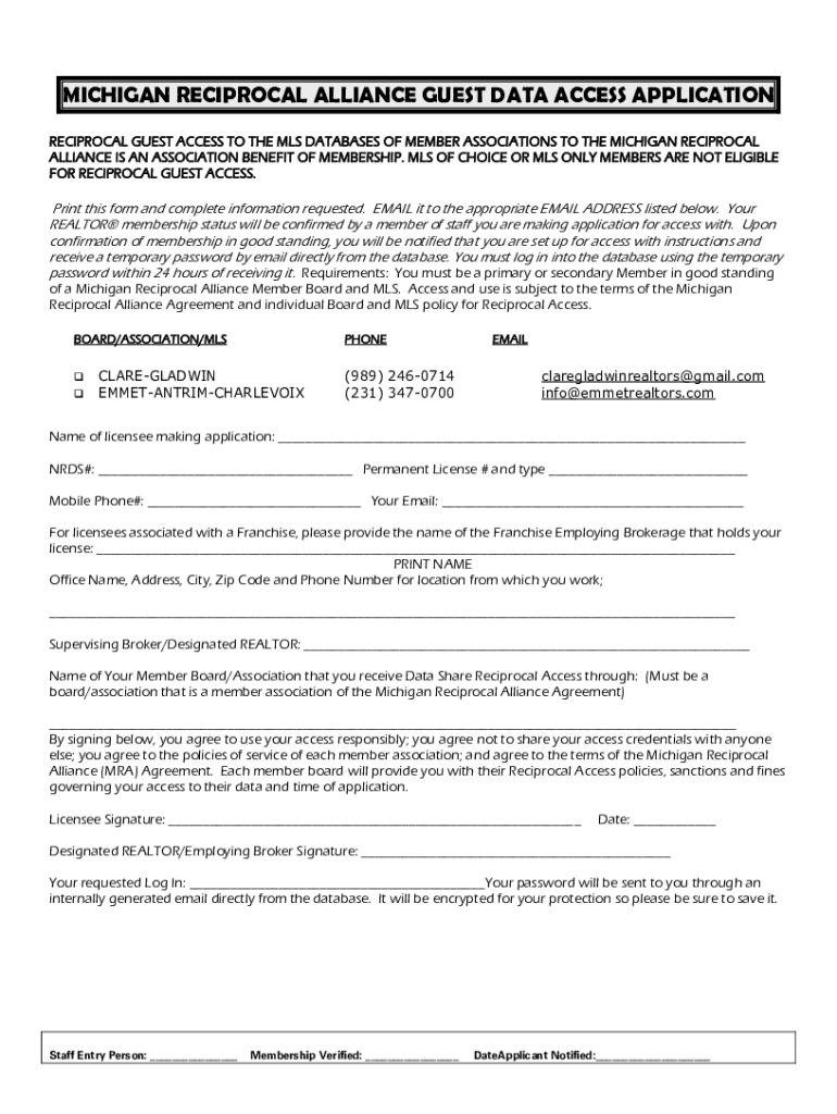 Fillable Online Michigan Reciprocal Alliance Guest Data Access ...