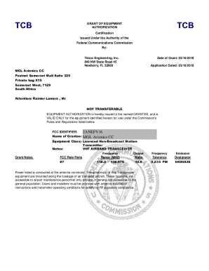 Fillable Online FCC - OET TCB Form 731 Grant of Equipment ... - MGL Avionics Fax Email Print ...