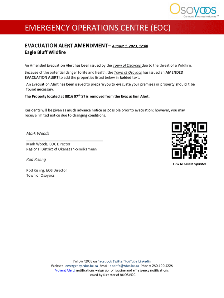 Fillable Online Osoyoos declares State of Emergency, evacuation orders ...