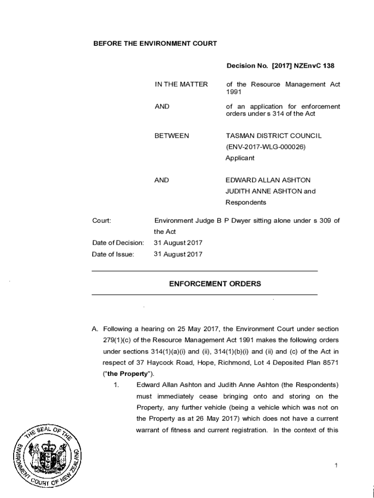 Fillable Online 138 ENFORCEMENT ORDERS 1 - Capital Letter Fax Email ...