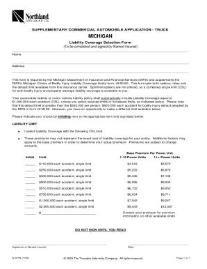 Fillable Online N-3773 (7/23) MICHIGAN LIABILITY COVERAGE SELECTION ...