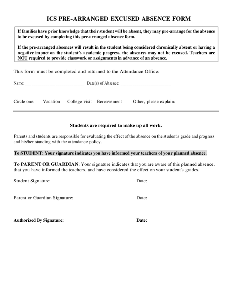 Fillable Online Prearranged Absence Form (fillable) Fax Email Print ...