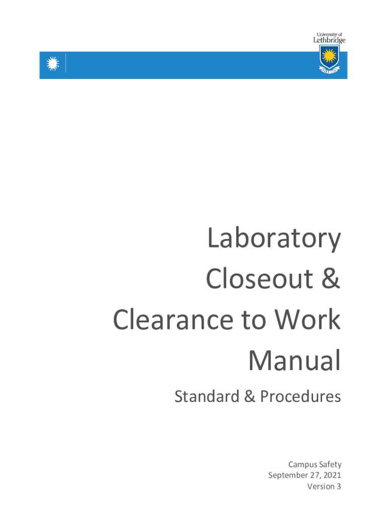 Fillable Online Laboratory Closeout & Clearance to Work Manual Fax Email Print - pdfFiller