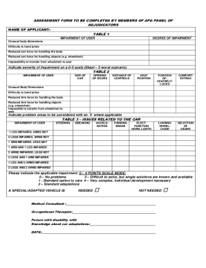 Fillable Online ASSESSMENT FORM TO BE COMPLETED BY MEMBERS OF APD PANEL ...