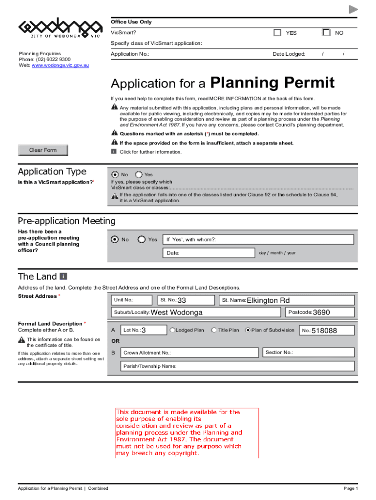 Fillable Online Town Planning Report. 33 Elkington Road, West Wodonga ...
