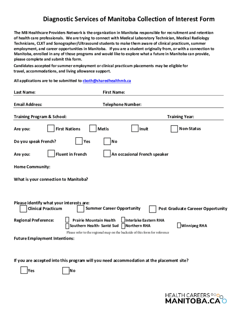 Fillable Online Diagnostic Services of Manitoba Collection of Interest ...