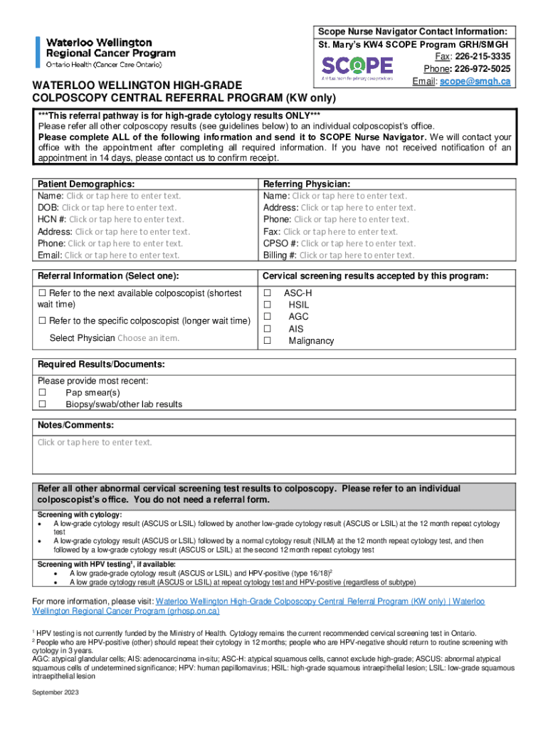 Fillable Online High-Grade Colposcopy Referral Form Fax Email Print ...