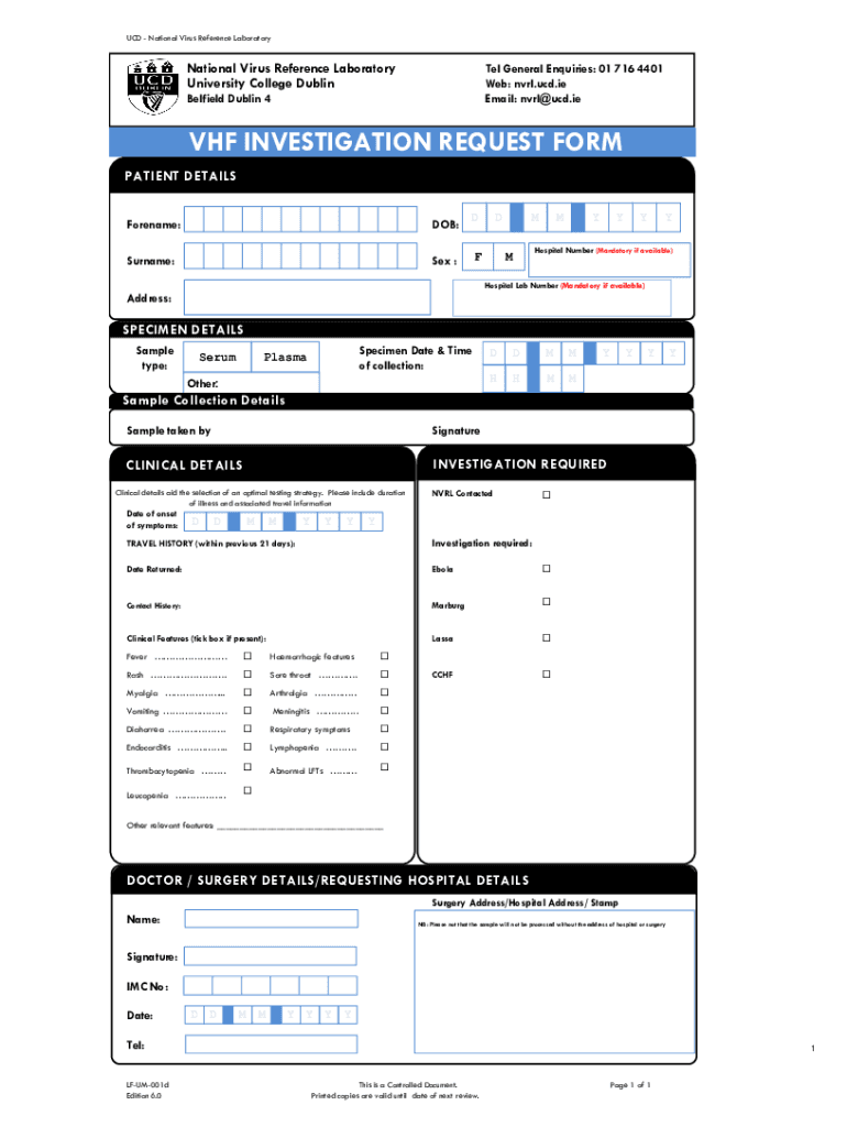 Fillable Online nvrl ucd VHF Investigation Request Form d.xlsx Fax ...