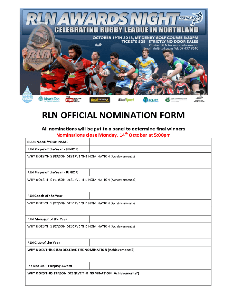 Fillable Online RLN OFFICIAL NOMINATION FORM Fax Email Print - pdfFiller