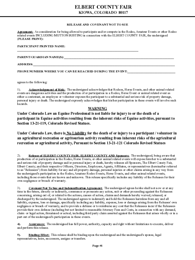 Fillable Online Release Agreement and Covenant Not to Sue Fax Email Print - pdfFiller