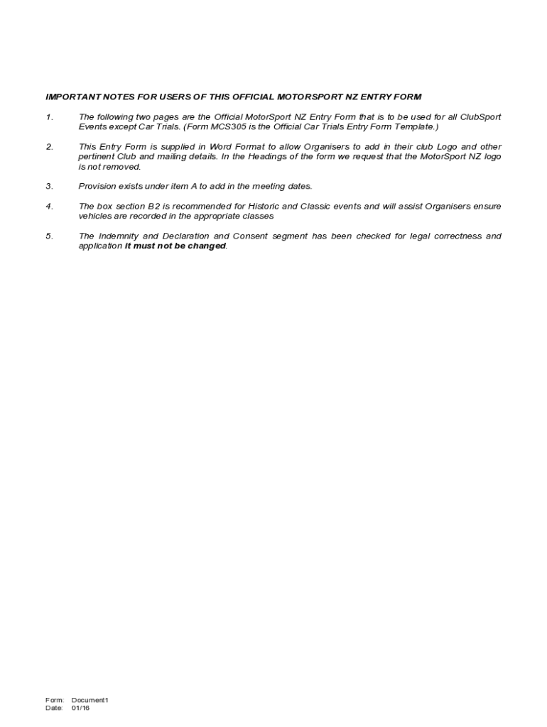 Fillable Online MRY204 Official Rally Entry Form Template - MotorSport ...