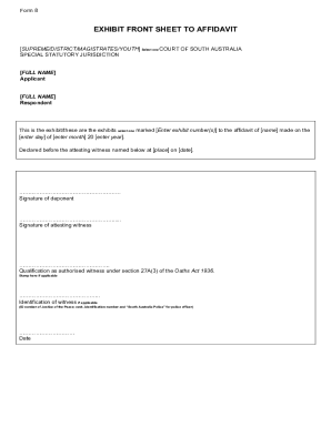 Fillable Online Form 8 Exhibit front sheet to Affidavit - Courts SA Fax ...