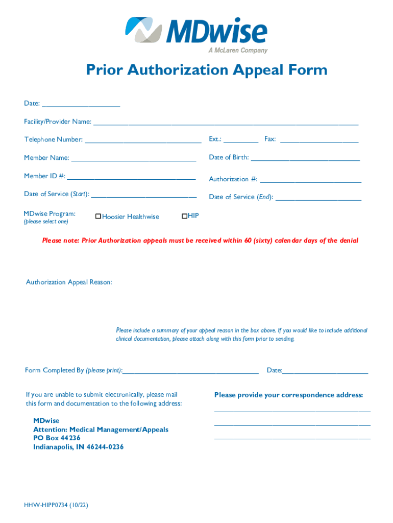 Fillable Online Prior Authorization Appeal Form. Prior Authorization ...