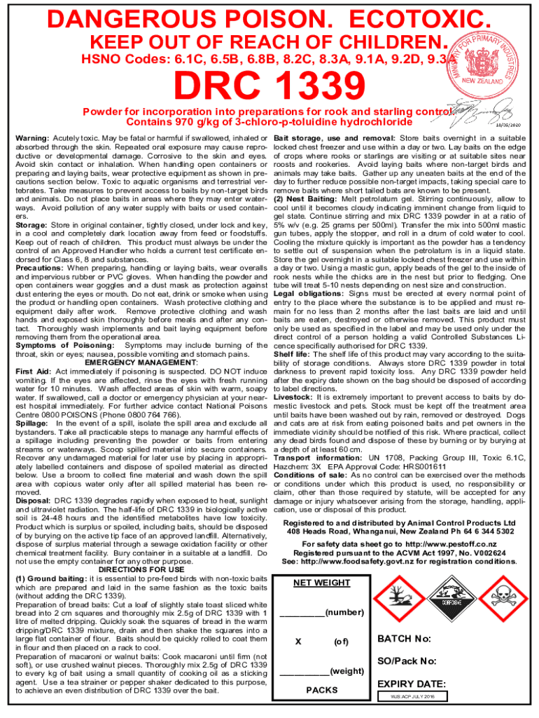 Fillable Online Fillable Online DRC 1339 - Animal Control Products Fax ...