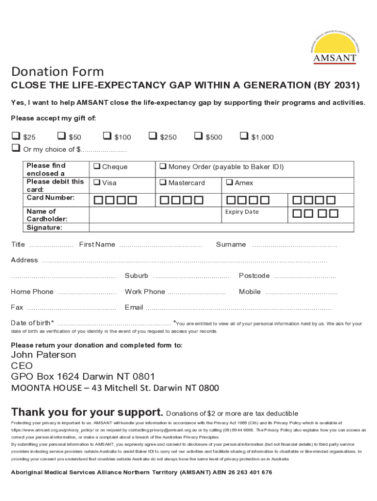 Fillable Online AMSANT Donation Form Fax Email Print - pdfFiller