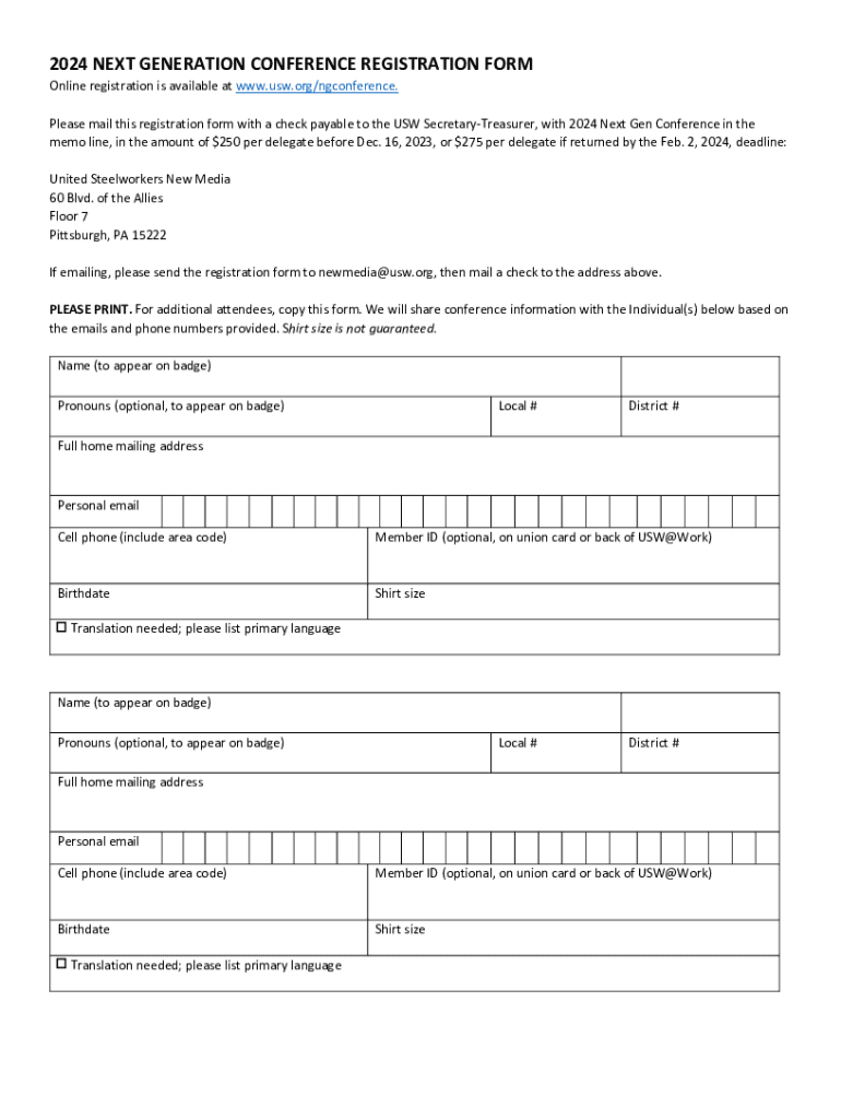 Fillable Online m usw 2024 NEXT GENERATION CONFERENCE REGISTRATION FORM Fax Email Print - pdfFiller