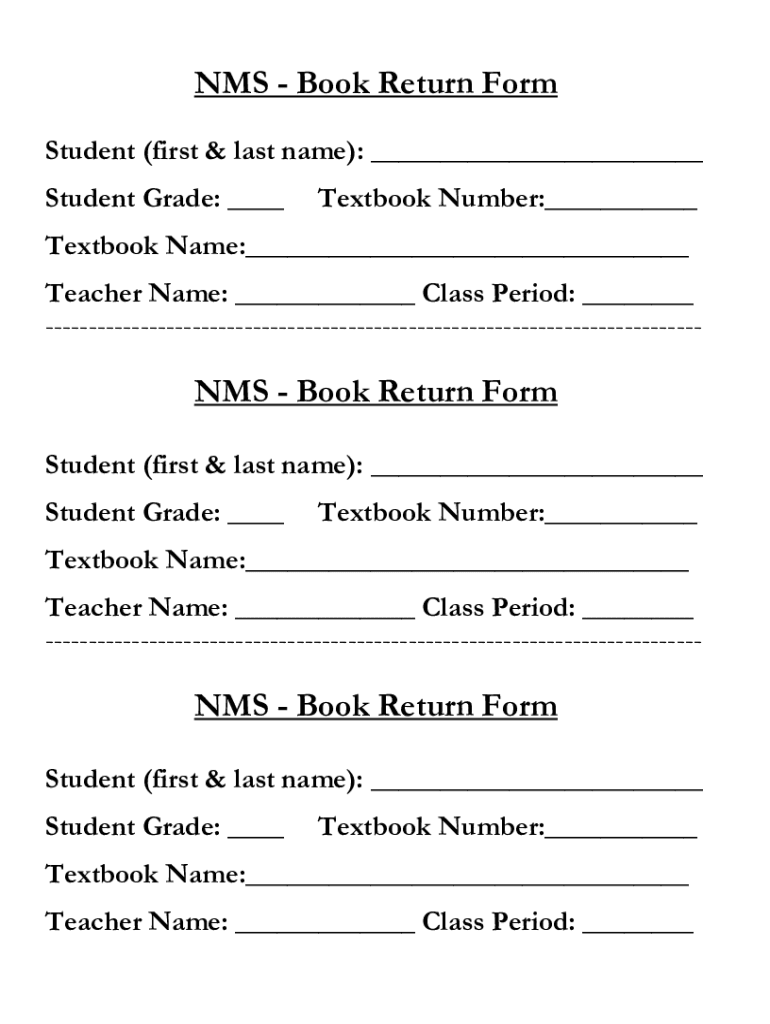 Fillable Online NMS - Book Return Form Fax Email Print - pdfFiller