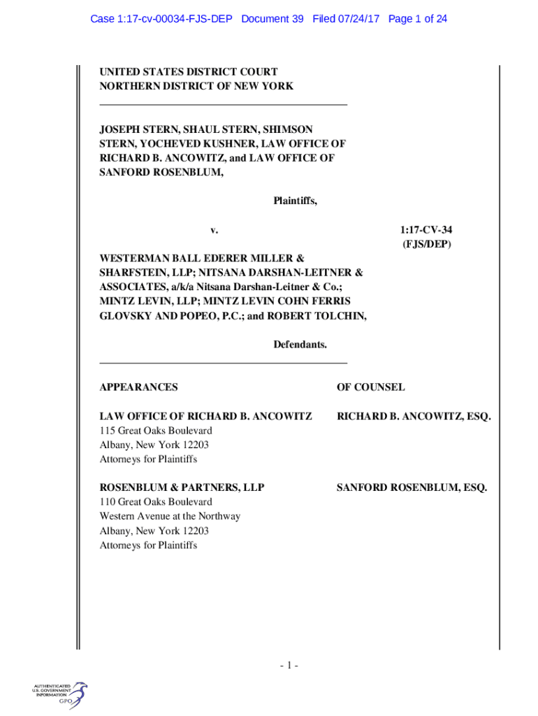 Fillable Online Case 1:17-cv-00034-FJS-DEP Document 39 Filed 07/24/17 ...