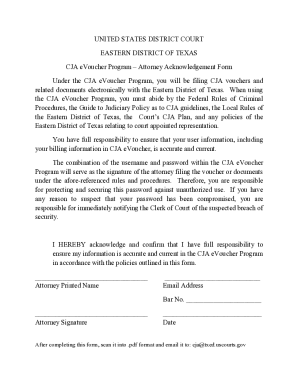 Fillable Online CJA eVoucher ProgramAttorney Acknowledgement Form Fax ...
