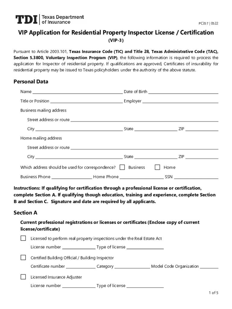 Fillable Online PC357 (VIP-3) - VIP Application for Residential ...