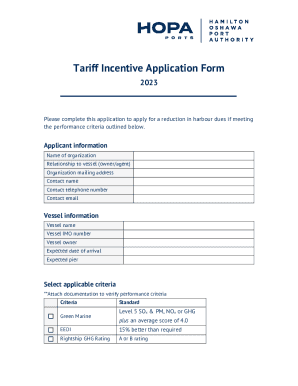 Fillable Online Tariff Incentive Application Form Fax Email Print - pdfFiller