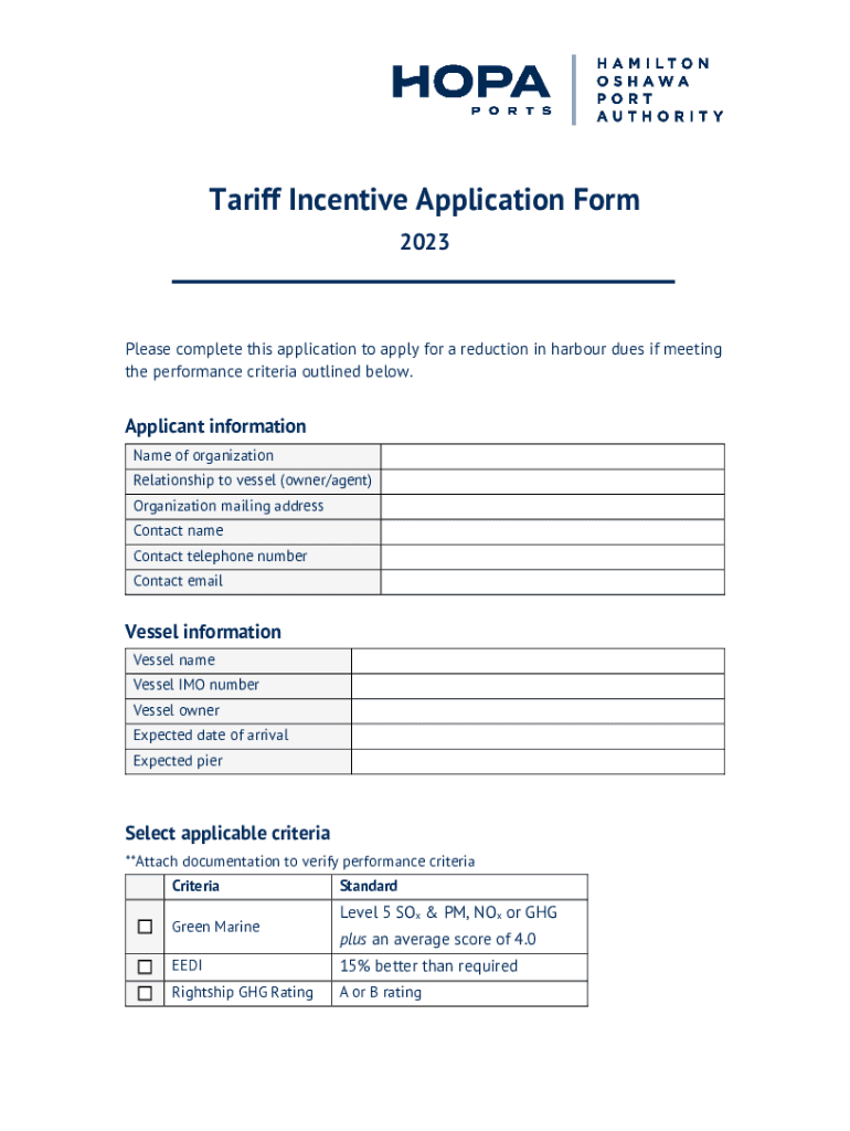 Fillable Online Tariff Incentive Application Form Fax Email Print - pdfFiller