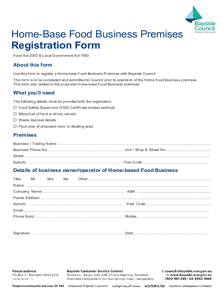 Fillable Online Home-Base Food Business Premises Registration Form Fax ...