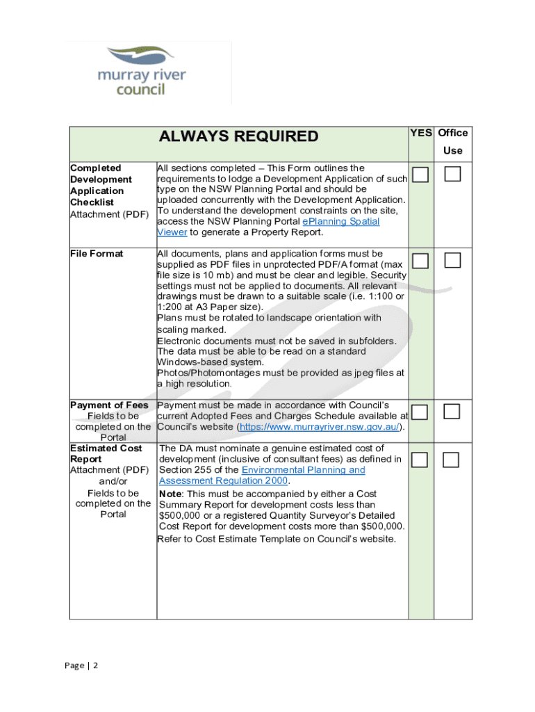 Fillable Online DEVELOPMENT APPLICATIONSUBMISSION CHECKLIST Fax Email ...
