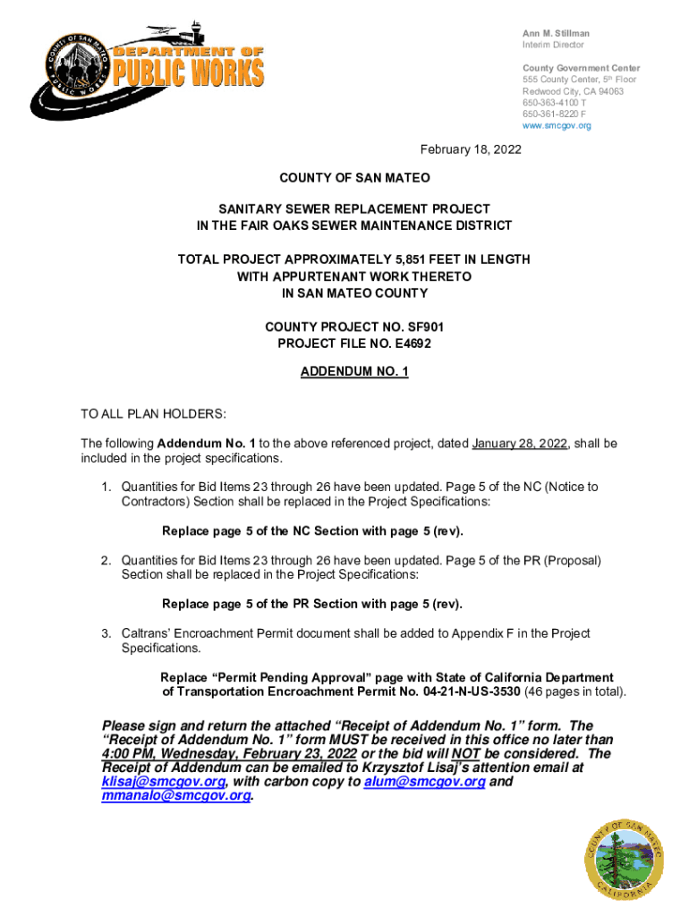 Fillable Online Please sign and return the attached Receipt of Addendum No. 1 ... Fax Email ...