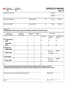 Fillable Online Sample Certificate of Insurance for Builder's Risk Fax ...