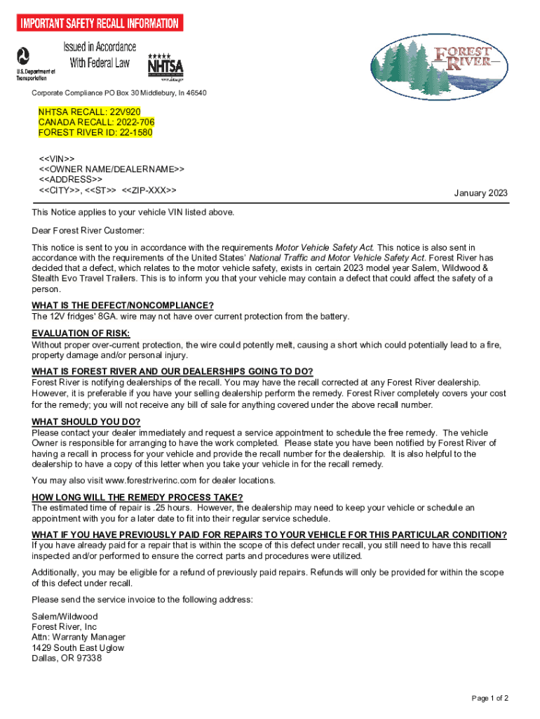 Fillable Online January 2023 This Notice applies to your vehicle VIN ...