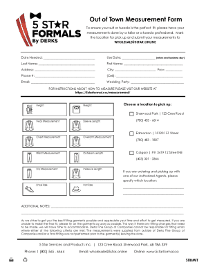 Fillable Online Tuxedo Measurement Form - Out of Town Groomsmen Fax ...